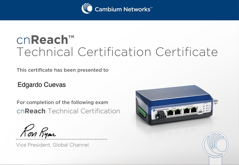 Certificación Cambium Networks cnReach N500 | Noticias | Sirtelecom.cl